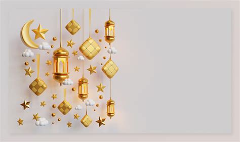 케투파 랜턴 초승달 별 클라우드 구성의 3d 렌더링이 있는 이드 알 피터 랜딩 페이지 템플릿 케투팟에 대한 스톡 사진 및 기타 이미지 Istock