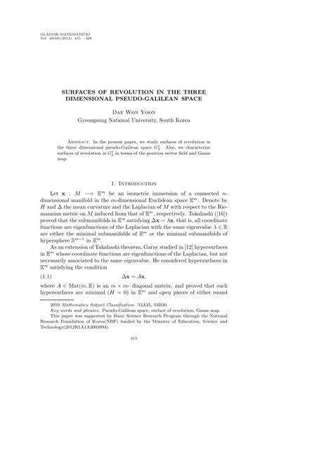 Pdf Surfaces Of Revolution In The Three Dimensional Pseudo Galilean Space