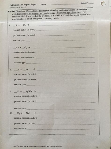Solved Net Ionics Lab Report Pages Name Lab Day Submit Chegg Com