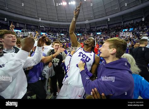 Tcu Forward Emanuel Miller Center Is Approached By A Students After