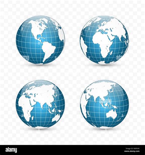 Earth Globe World Map Set Planet With Continents Vector Illustration