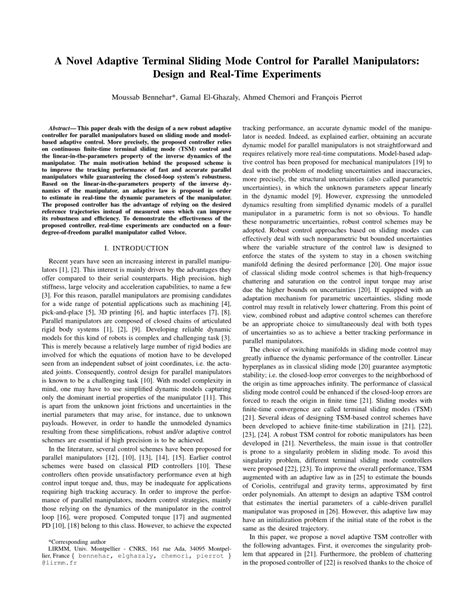 Pdf A Novel Adaptive Terminal Sliding Mode Control For Parallel Manipulators Design And Real