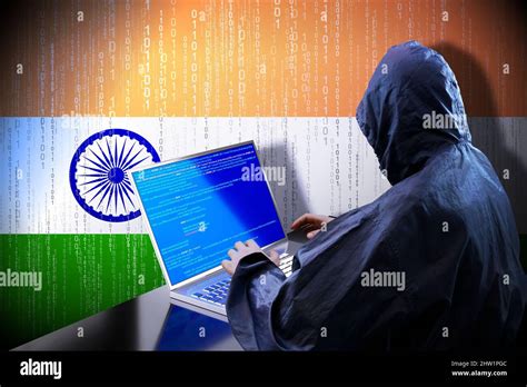 Anonymous Hooded Hacker Flag Of India Binary Code Cyber Attack