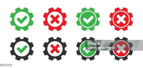 Gears With Check Mark And Cross Sign Flat Vector Illustration Stock