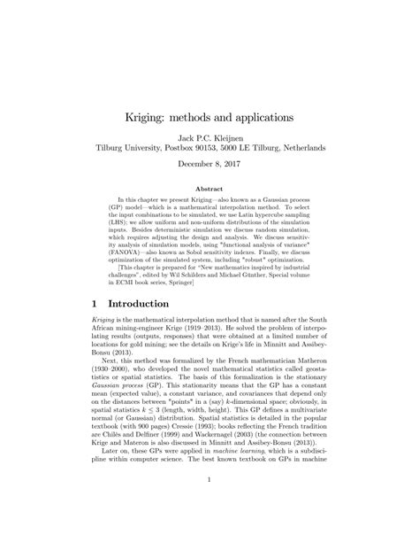 Pdf Kriging Methods And Applications