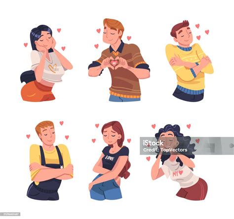 자기 사랑 와 사람들 캐릭터 감탄 와 기뻐하는 와 출현 벡터 세트 감탄에 대한 스톡 벡터 아트 및 기타 이미지 감탄 개발