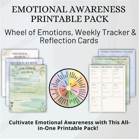 Emotional Awareness Printable Pack Wheel Of Emotions Weekly Tracker