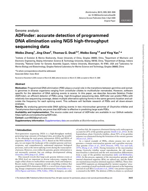 Pdf Adfinder Accurate Detection Of Programmed Dna Elimination Using Ngs High Throughput