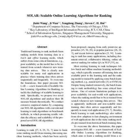 Solar Scalable Online Learning Algorithms For Ranking Acl Anthology