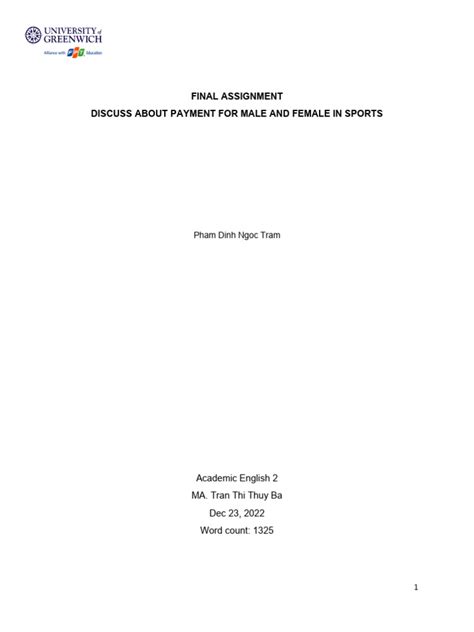 Final Assignment Pdf Gender Pay Gap Sports