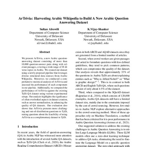 Artrivia Harvesting Arabic Wikipedia To Build A New Arabic Question Answering Dataset Acl