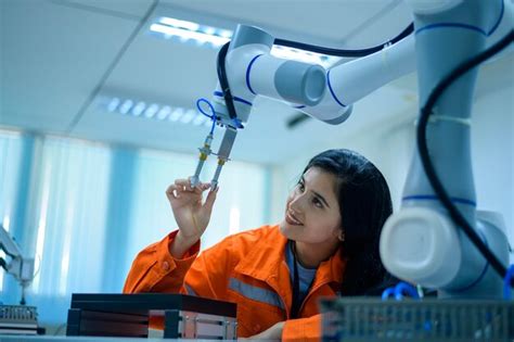 Premium Photo Female Robotics Engineer Working With Programming And