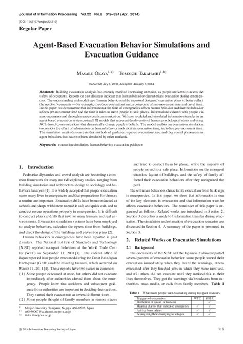 Pdf Agent Based Evacuation Behavior Simulations And Evacuation Guidance