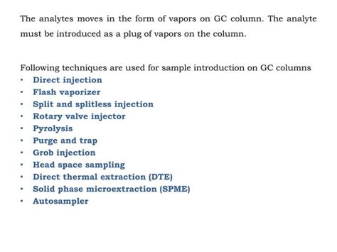Sample Introduction Techniques In Gas Chromatography Pptx Chemistry Science