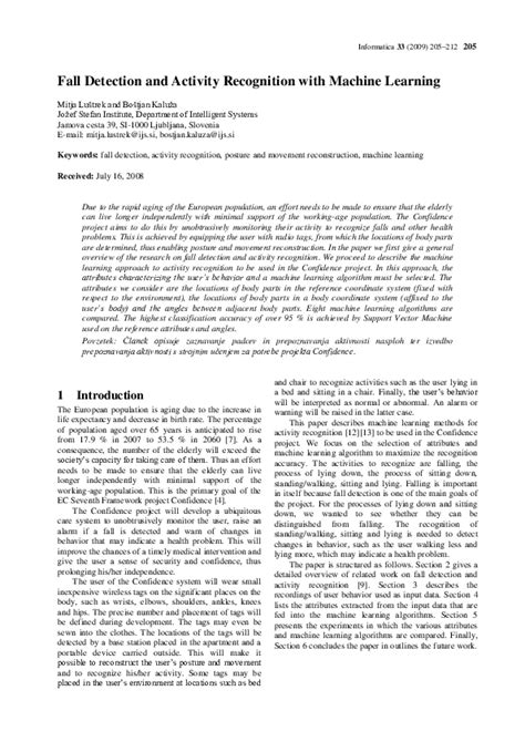 Pdf Fall Detection And Activity Recognition With Machine Learning