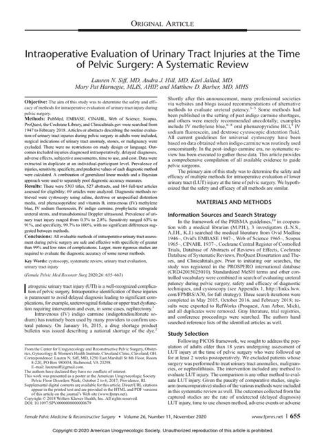Intraoperative Evaluation Of Urinary Tract Injuries At The Time Of Pelvic Surgery A Systematic