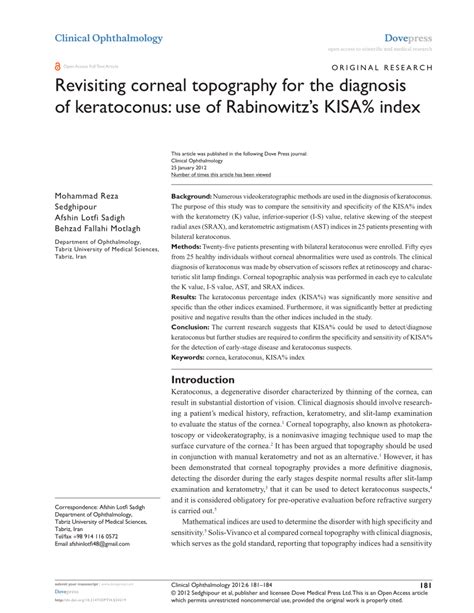 Pdf Revisiting Corneal Topography For The Diagnosis Of Keratoconus Use Of Rabinowitzs Kisa