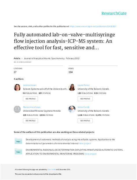 Pdf Fully Automated Lab On Valve Multisyringe Flow Injection Analysis Icp Ms System An