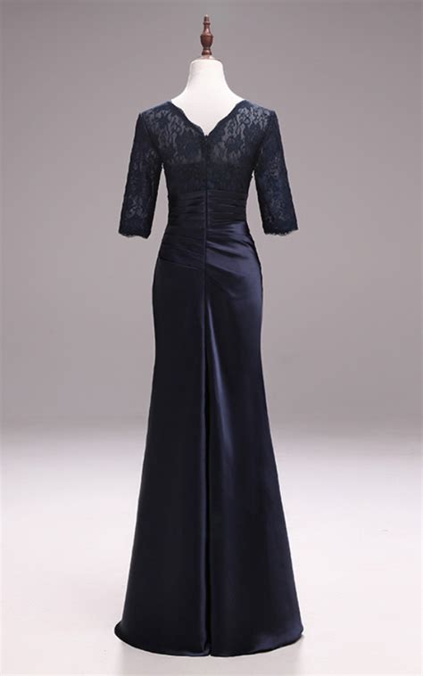 Round Neck Three Quarter Sleeved Lace Long Mermaid Evening Dress