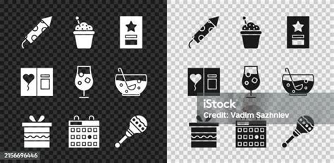 불꽃놀이 로켓 케이크 인사말 카드 선물 상자 생일 달력 마라카스 칵테일 및 알코올 음료 아이콘을 설정합니다 벡터 검은색에 대한 스톡 벡터 아트 및 기타 이미지 Istock