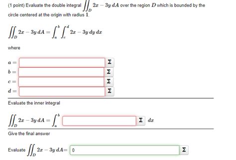 Solved 1 Point Evaluate The Double Integral ∬d2x−3yda Over