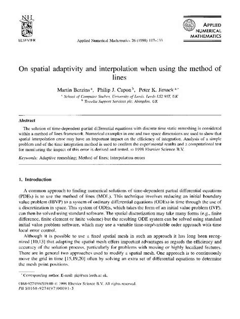 Pdf On Spatial Adaptivity And Interpolation When Using The Method Of Lines Dokumentips