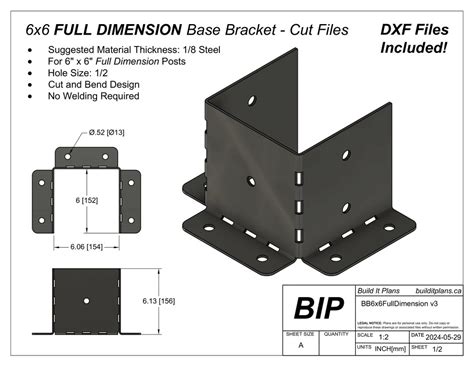 6x6 Post Base Bracket Dxf Cut File Full Dimension 6x6 Etsy