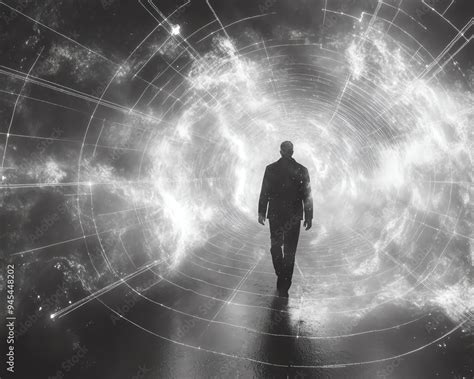 Black And White Depiction Of A Human Within A Gridpattern Electromagnetic Field Representing A