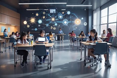 Premium AI Image IoT And Education Smart Connections In The Futuristic Classroom