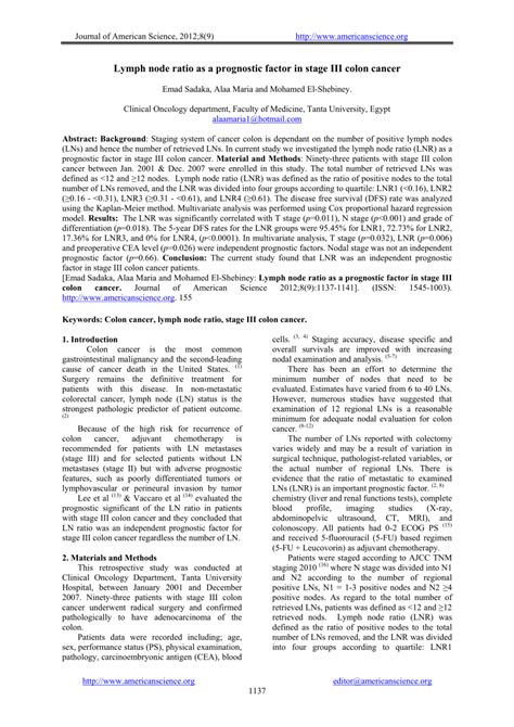 Pdf Lymph Node Ratio As A Prognostic Factor In Stage Iii Colon Cancer
