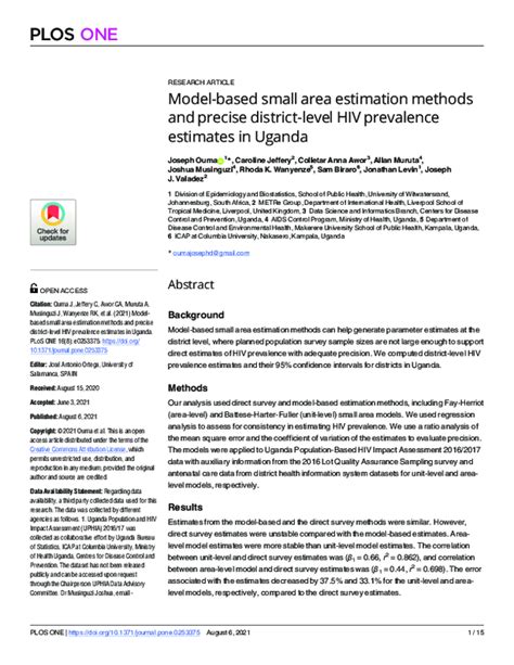 Pdf Model Based Small Area Estimation Methods And Precise District Level Hiv Prevalence