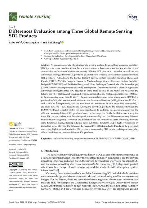 Pdf Differences Evaluation Among Three Global Remote Sensing Sdl Products