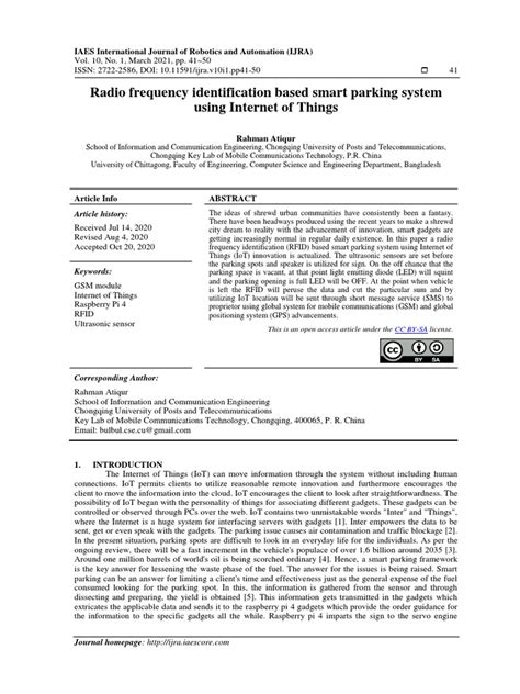 Radio Frequency Identification Based Smart Parking System Using