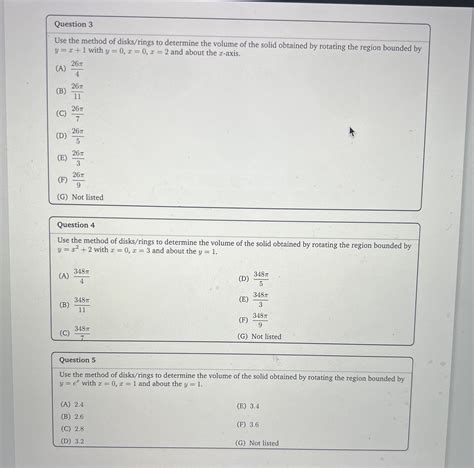 question 3use the method of disks rings to determine