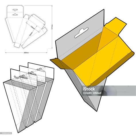 선반 행거 구멍과 다이 컷 패턴삼각형 상자 Eps 파일은 전체 스케일이며 완벽하게 작동합니다 실제 골판지 생산을 위해