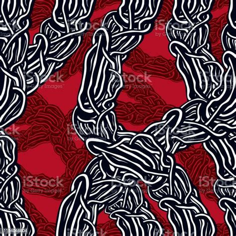 공포 예술 스타일 끔찍한 완벽 한 패턴 벡터 배경입니다 얽힌 뿌리 또는 창 자 생물 생활 양식 이상한 끝 없는 그림 하드 록과
