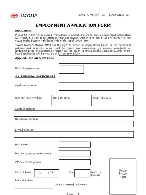Form Aplly Toyota Pdf Employment Social Institutions