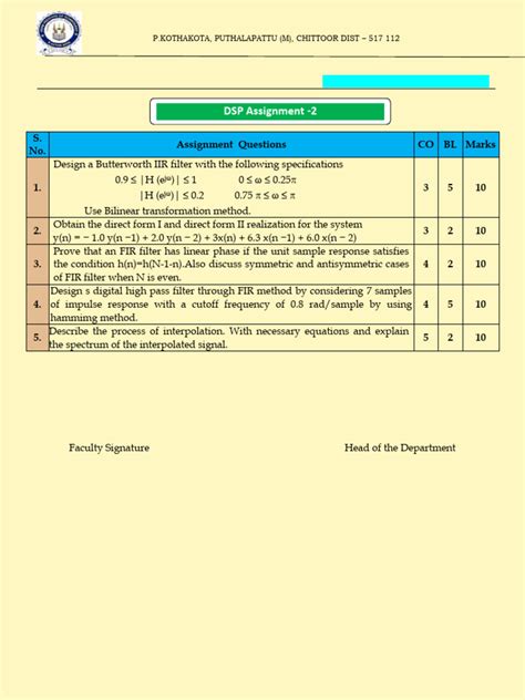 Iii Ece I Sem Dsp Assignment Questions Ii 2024 25 Pdf