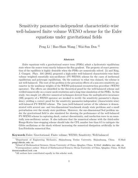 PDF Sensitivity Parameter Independent Well Balanced Finite Volume WENO Scheme For The Euler