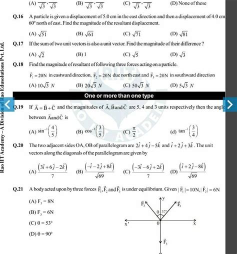 Q 18 Find The Magnitude Of Resultant Of Following Three Forces Acting On