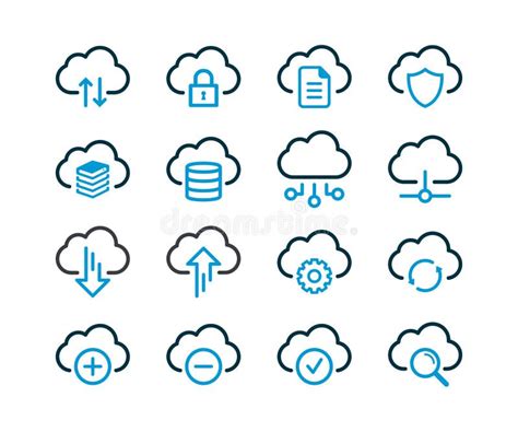 Computer Cloud Icons Set Vector Cloud Service And Technology Line Icons Cloud Network And Data