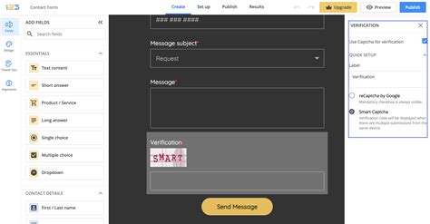 create a contact form with recaptcha 123formbuilder help