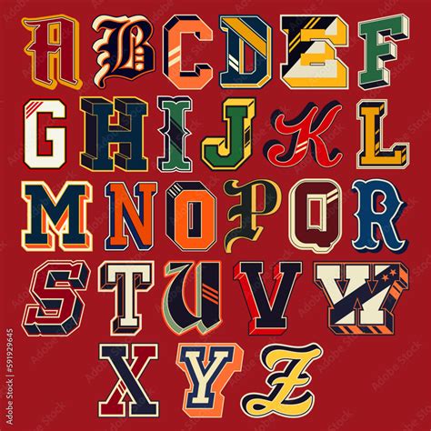 Varsity Collegiate Athletic Letters Font Alphabet Patches Vintage