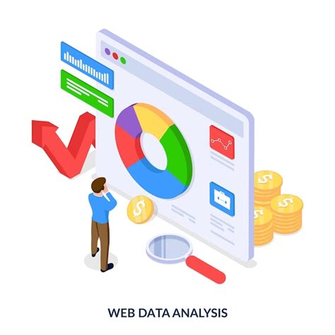 Premium Vector Web Data Analysisman In Front Of Website With Graphs