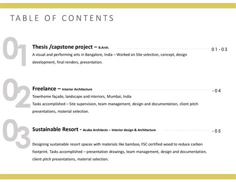 Architecture Portfolio Table Of Contents