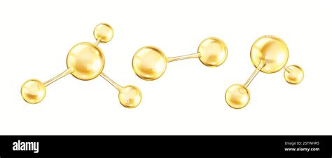 Rotating Golden Collagen Molecules Realistic Color Icons Set Spheres Form Complex Structure