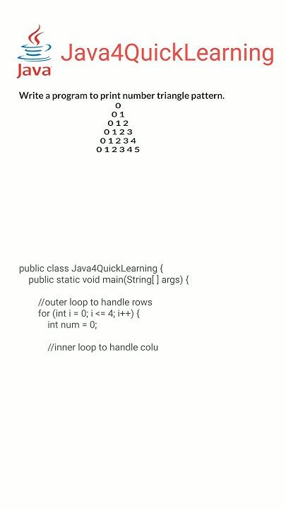 Program To Print Number Triangle Pattern Shorts Status Viralshorts Like Java4quicklearning