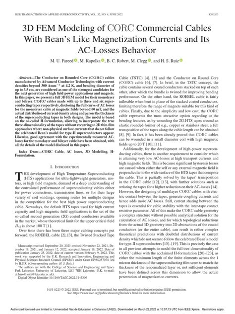 3d Fem Modeling Of Mathrm Corc Commercial Cables With Beans Like Magnetization Currents And Its