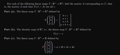 solved for each of the following linear maps t rn→rm find