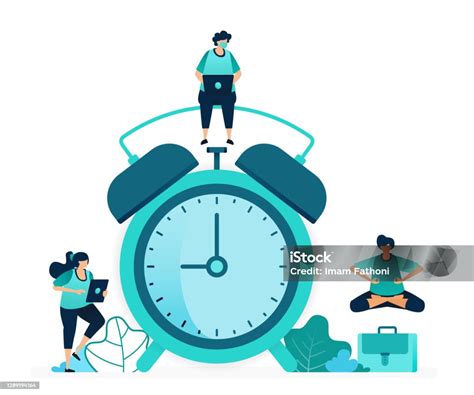 아침에 일어나 알람 시계를 설정하는 벡터 그림 알림 알림을 예약하고 계획합니다 여성과 남성 노동자 웹 사이트 웹 방문 페이지 앱